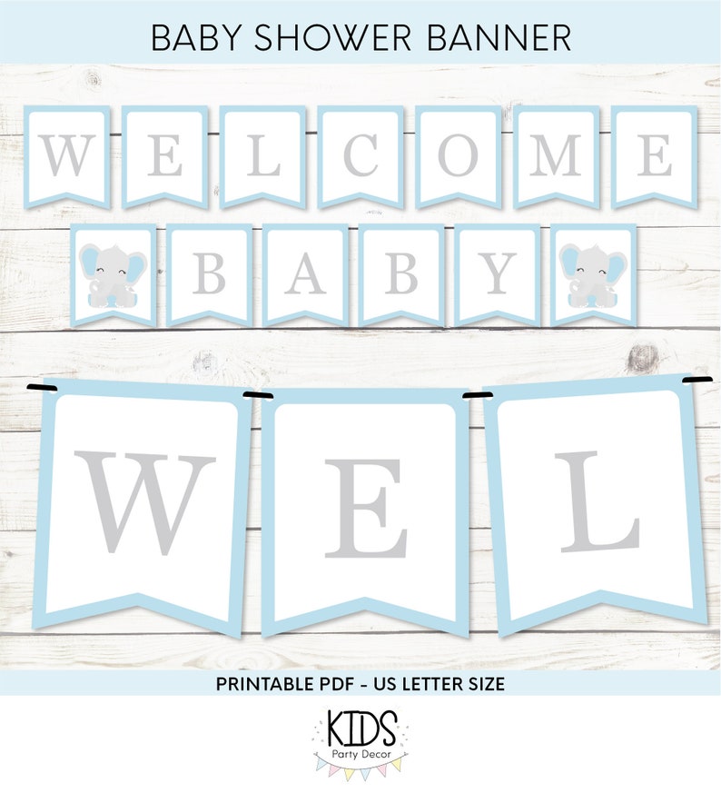 Elephant Welcome Banner, Baby Shower Blue Elephant Banner, Baby Boy ...