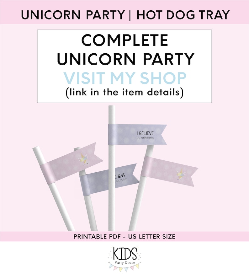 Unicorn Party Hot Dog Tray Unicorn Party Printable Unicorn - Etsy