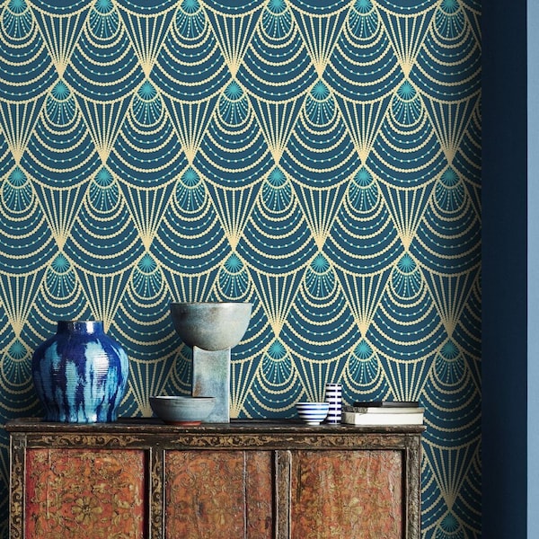 Teal Geometric Wallpaper - Etsy