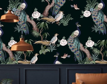 Peacock Wall Paper | Etsy