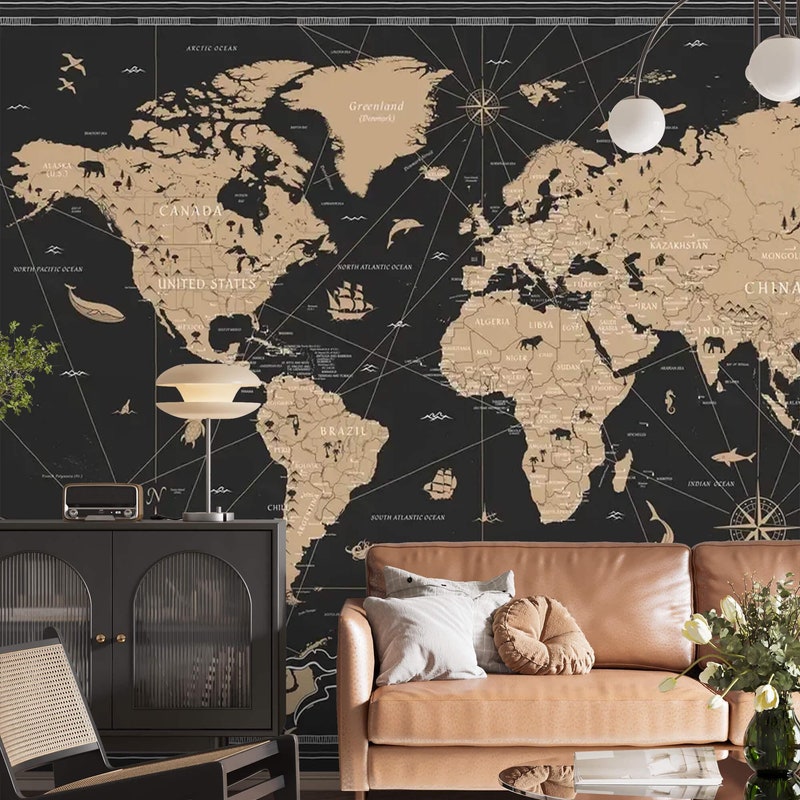 World Map Wall Mural - Etsy