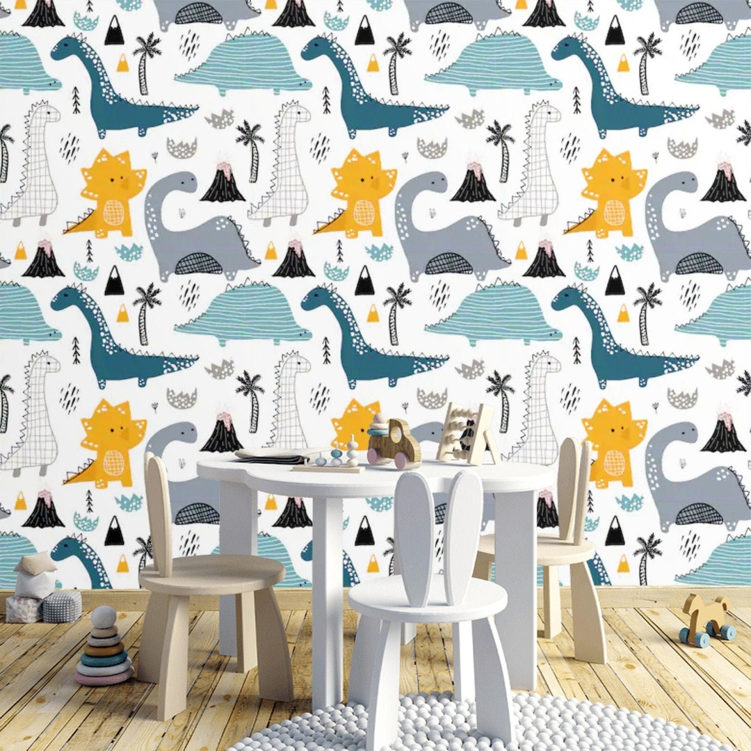 Dinosaur Kids Wallpaper Peel and Stick Removable or Traditional Wall ...