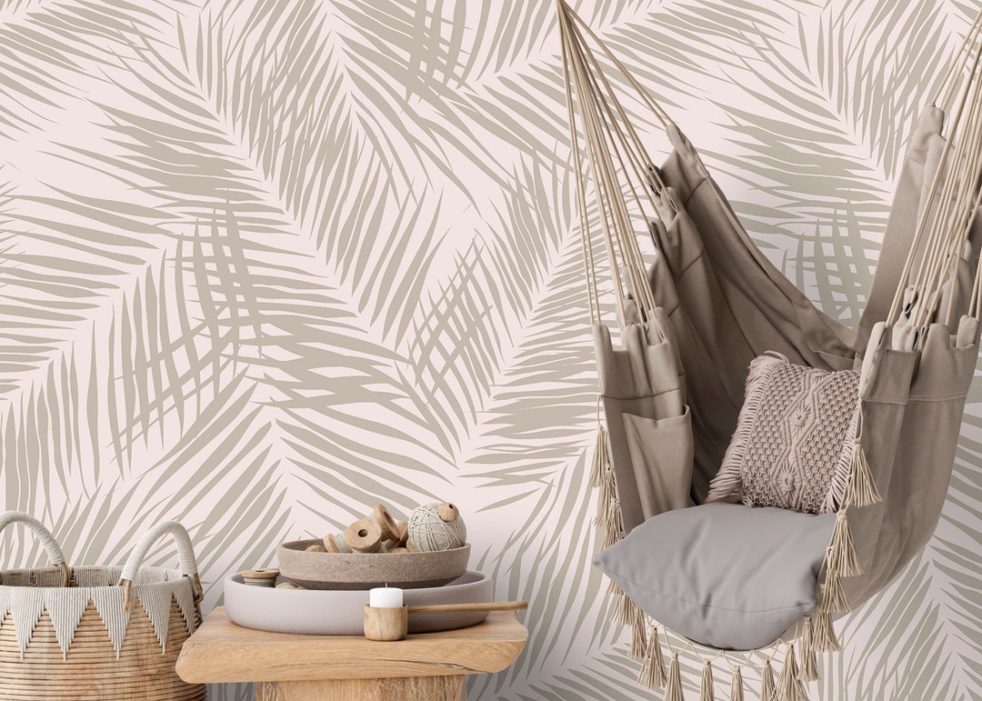 Tropical Wallpaper Neutral Palm Leaves Peel and Stick Minimalist ...