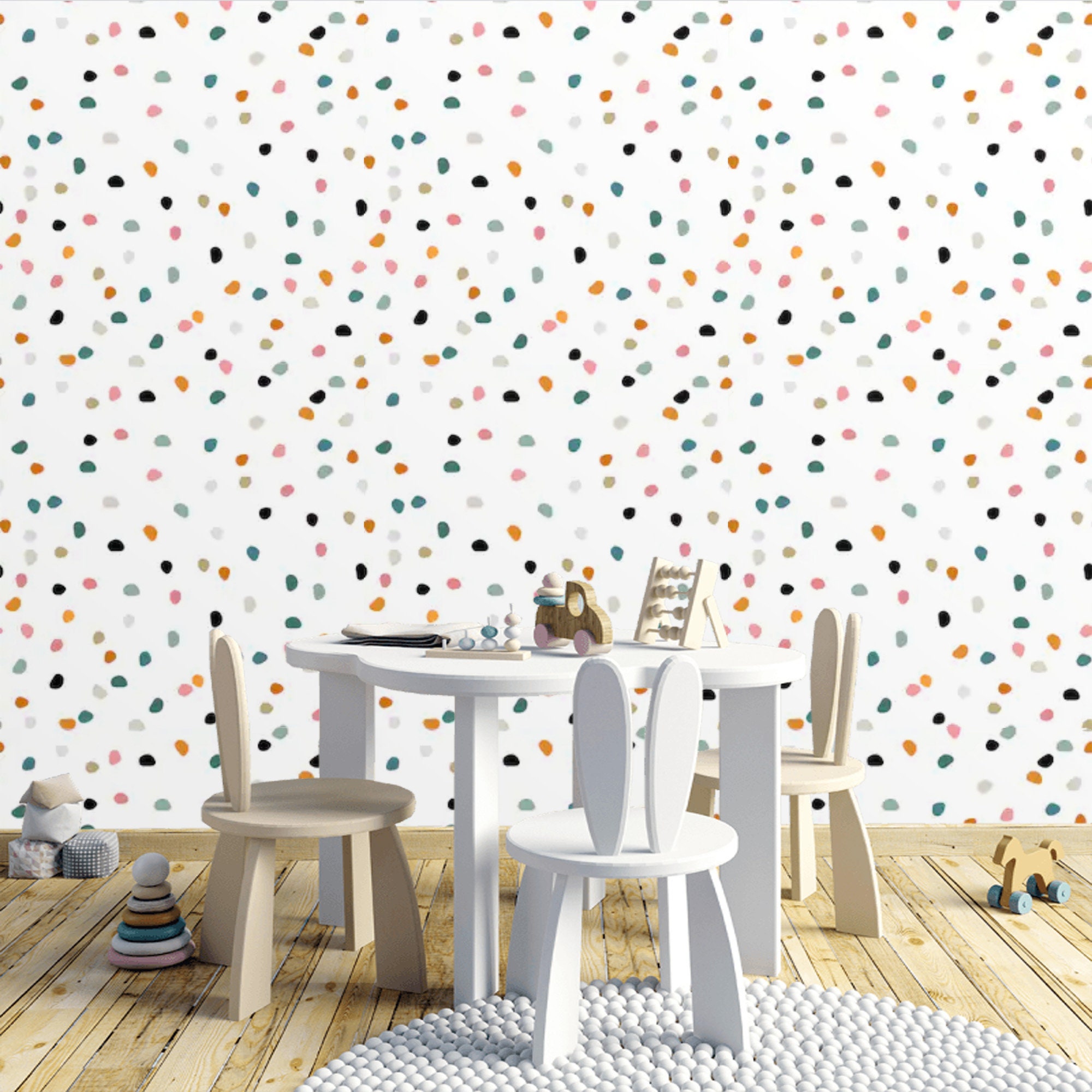 Peel and Stick Kids Neutral Wallpaper Polka Dots Removable | Etsy
