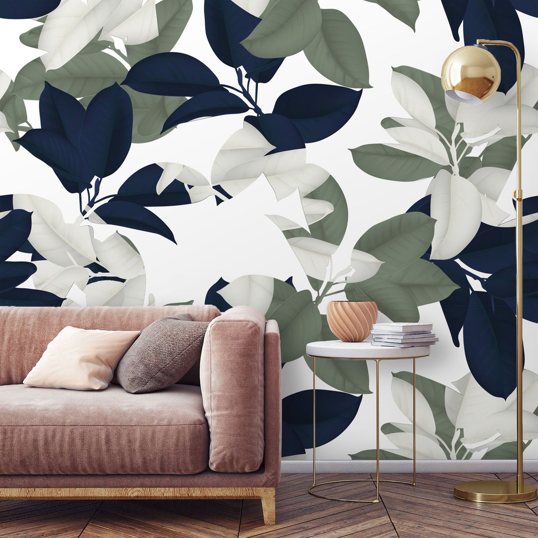 Botanical Wallpaper Large Leaves Peel and Stick Removable or ...