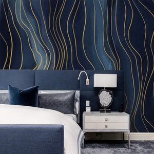 Abstract Wallpaper Mural Deep Blue Navy Large Art Wall Mural Peel and ...