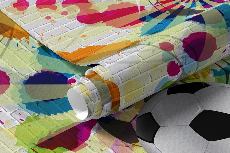 Football Soccer Ball Wallpaper Sport Kids Game Room 3D Mural Boy Decor ...