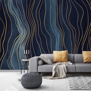 Abstract Wallpaper Mural Deep Blue Navy Large Art Wall Mural Peel and ...