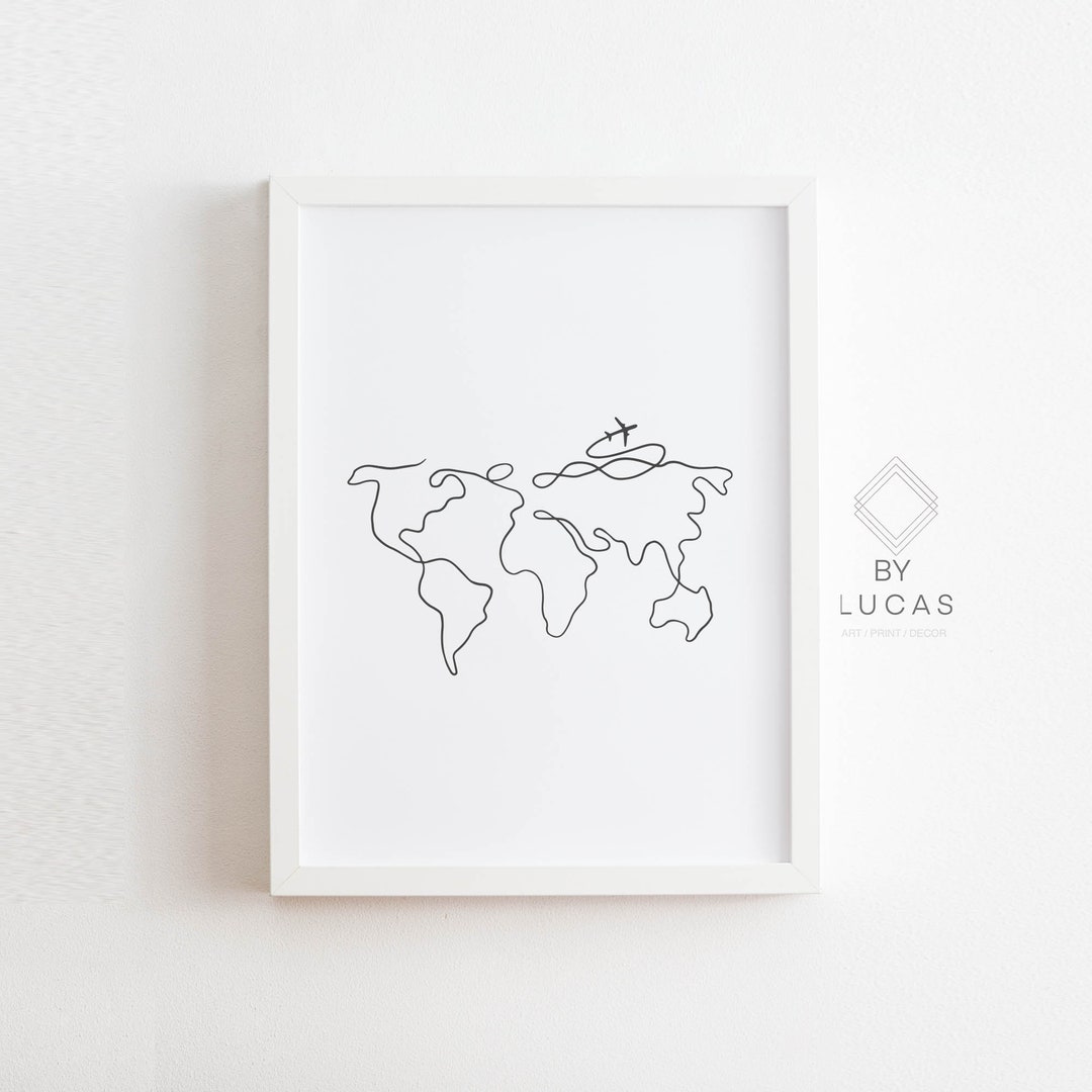 World Map Line Art Printable Single Line Drawing Art Prints - Etsy Canada