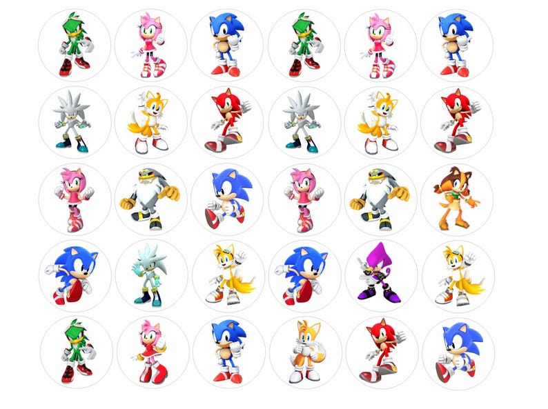 30 X Sonic the Hedgehog Edible Icing Cupcake Toppers PRE-CUT to 3.5cm ...