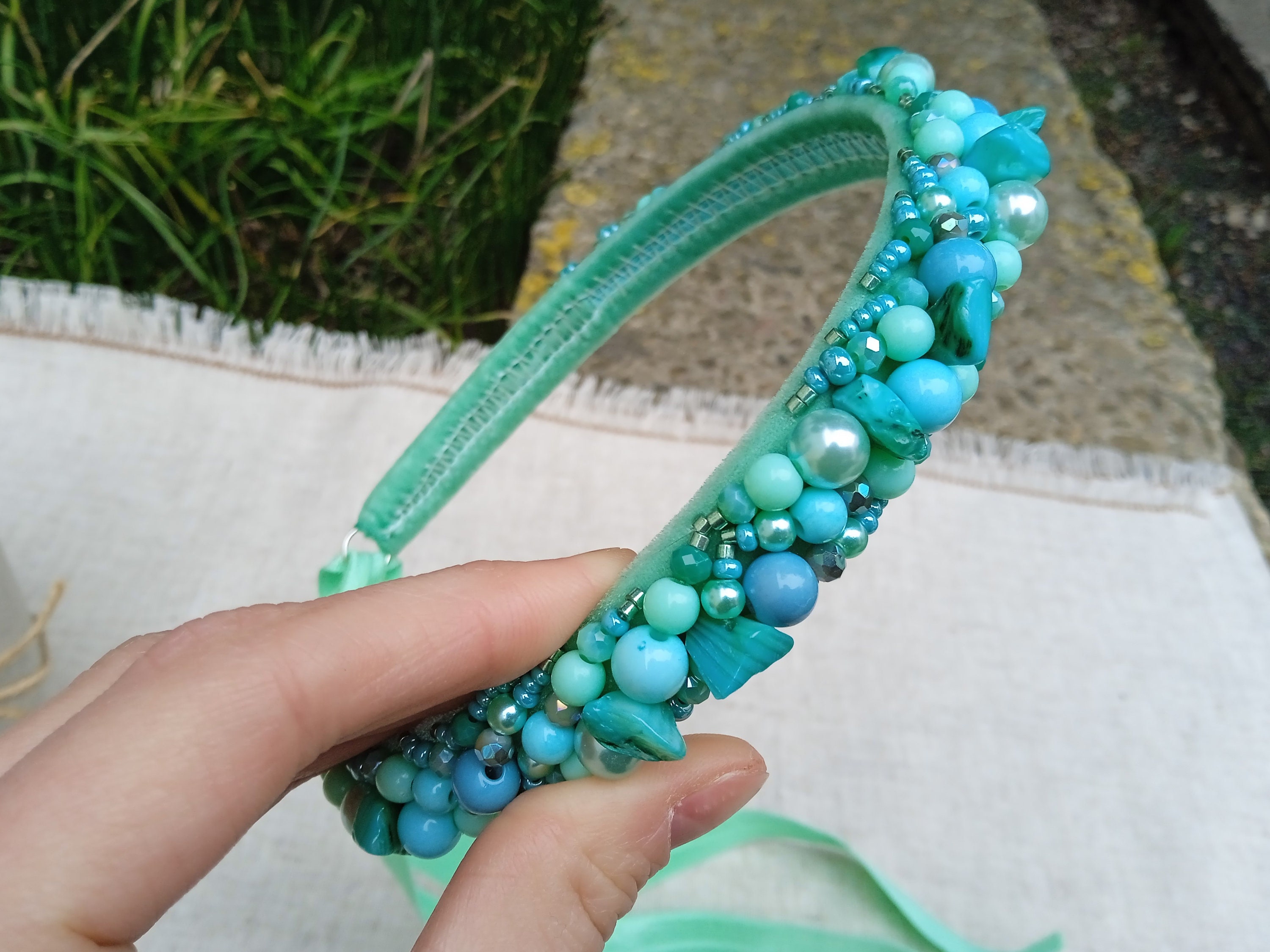 Green Cyan Headband Hair Crown Headpiece Gift for Her Daughter Woman ...