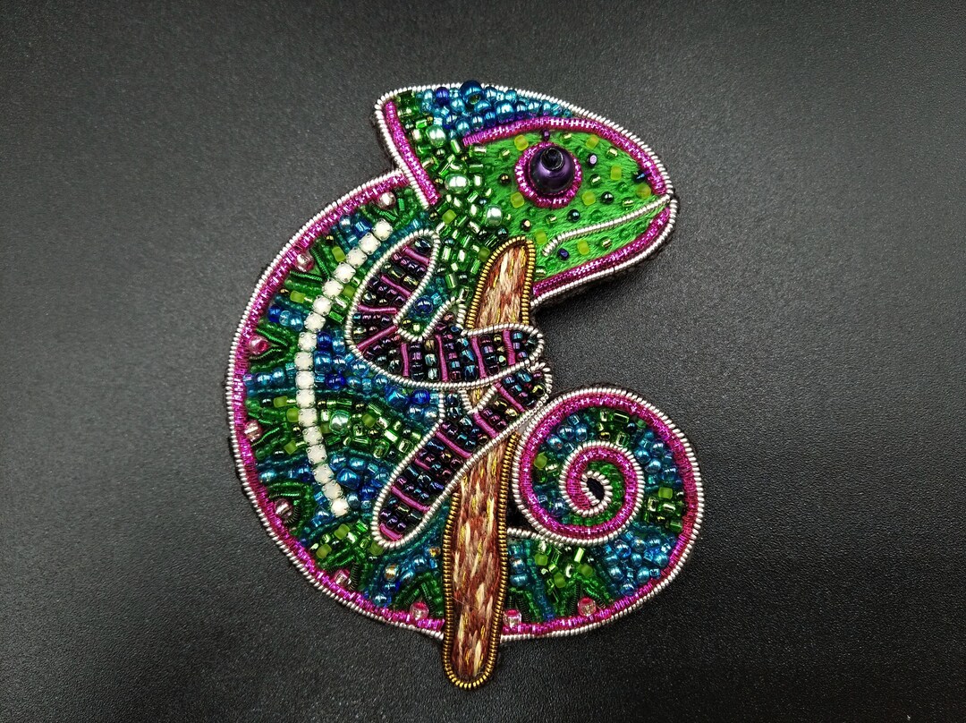 Bead Chameleon Brooch Lizard Pin Clip Gift for Her Woman Women - Etsy