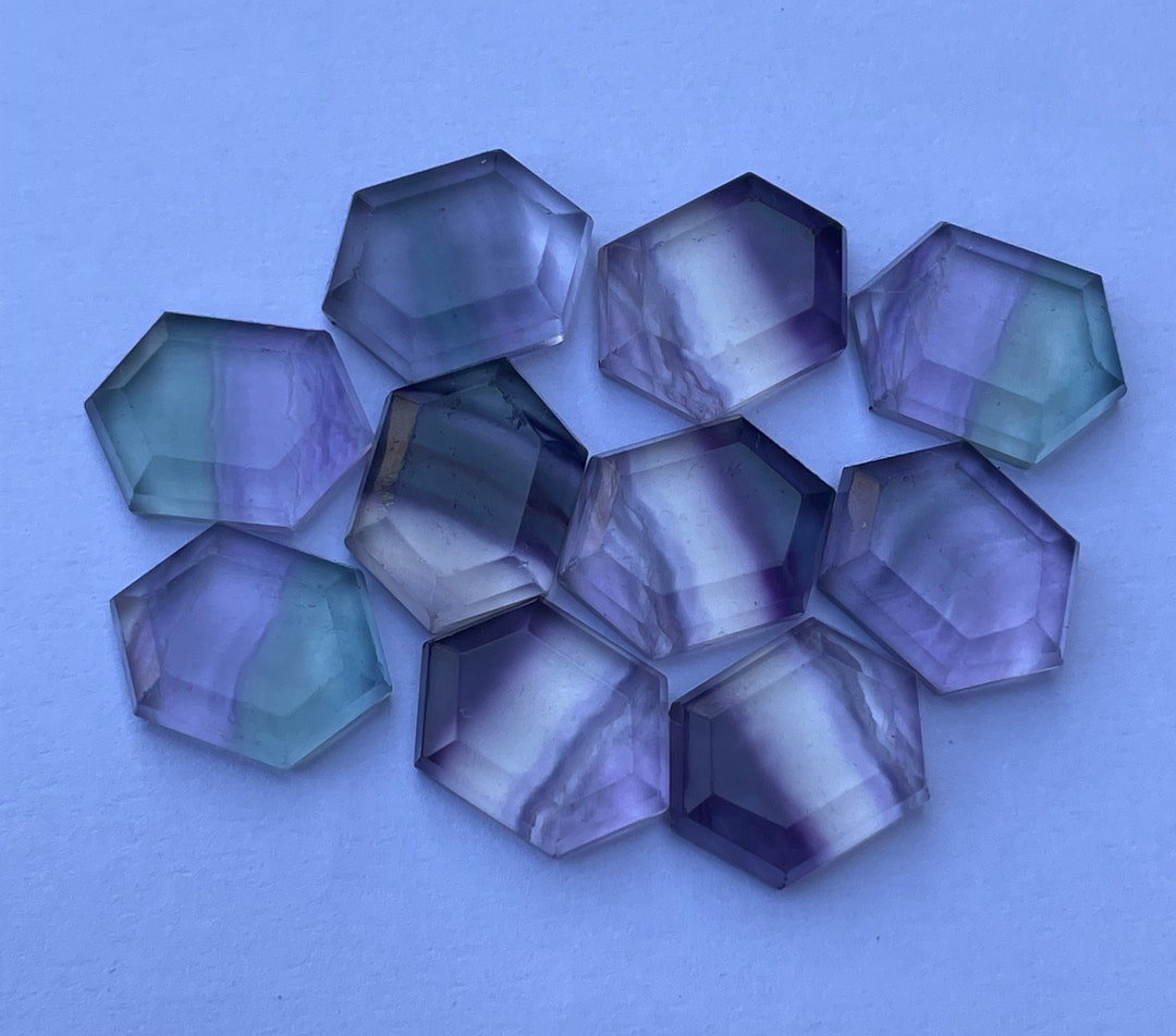 10 Pieces Lot Bio Fluorite Gemstone- Natural Fluorite Step Cut Flat ...