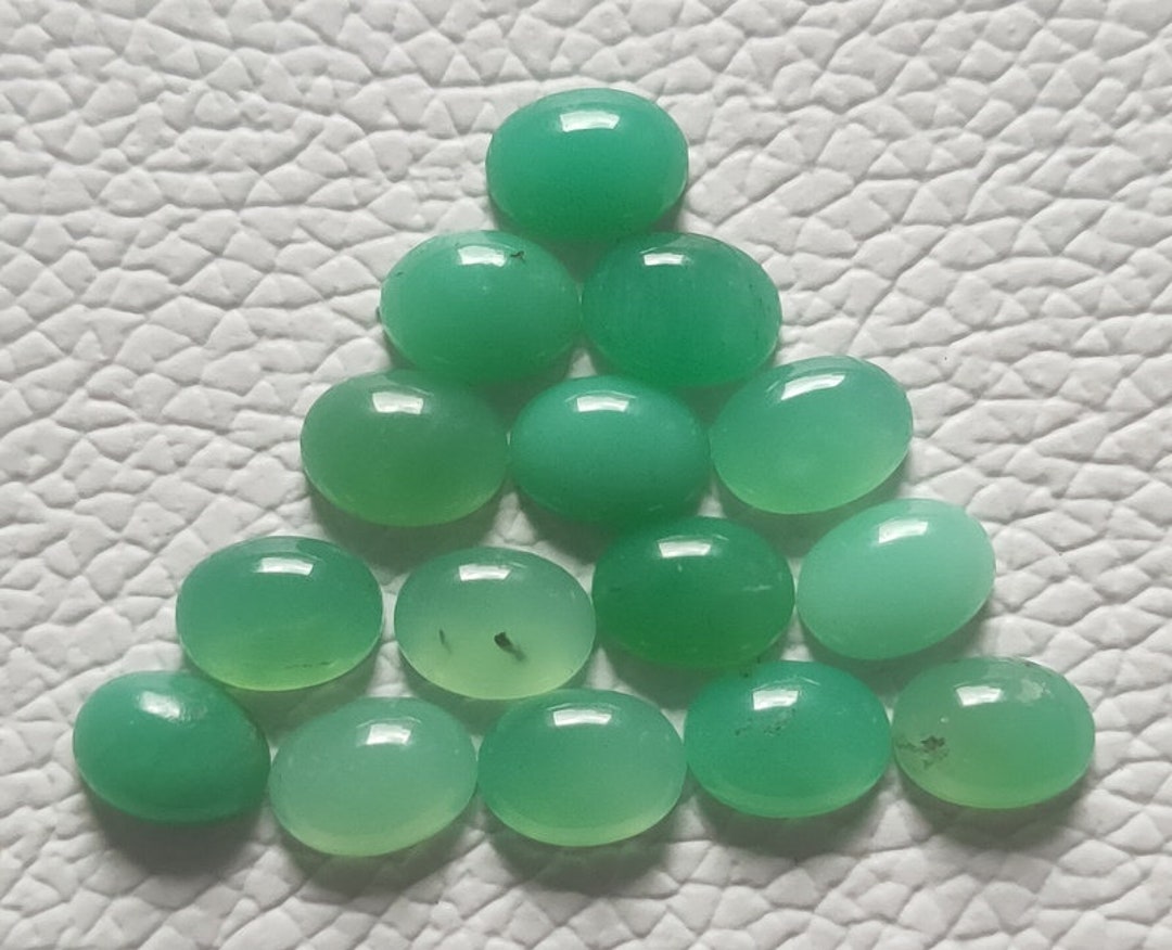 Green Chrysoprase Gemstone Cabochons Oval Shape 6x8mm Vibrant Green ...