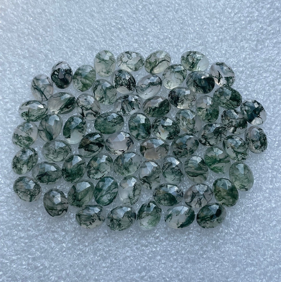 40 Pcs Lot Moss Agate Gemstone-natural Moss Agate Oval Shape Rose Cut ...