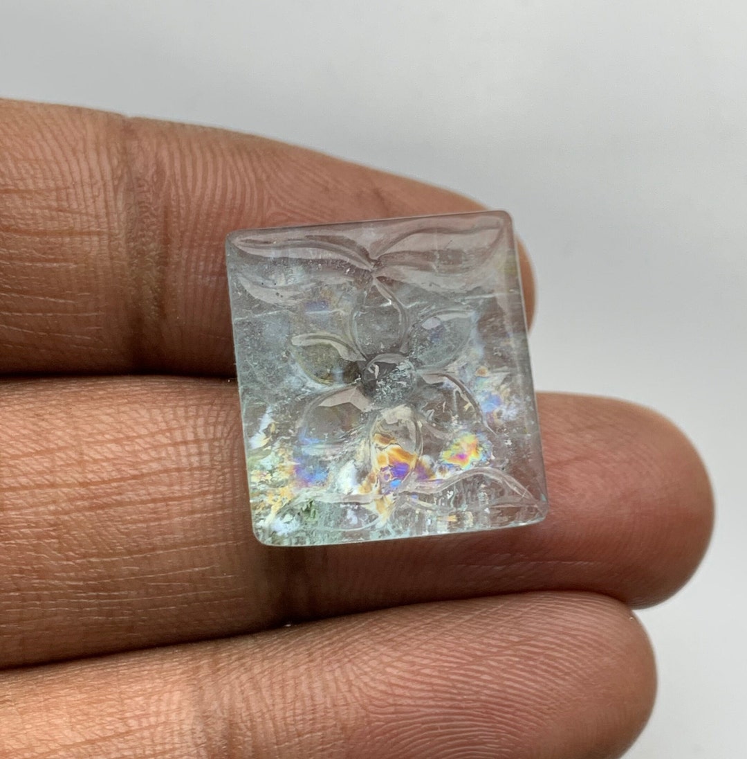 Natural Aquamarine Carved Gemstone-aquamarine Hand Carved Square Shape ...