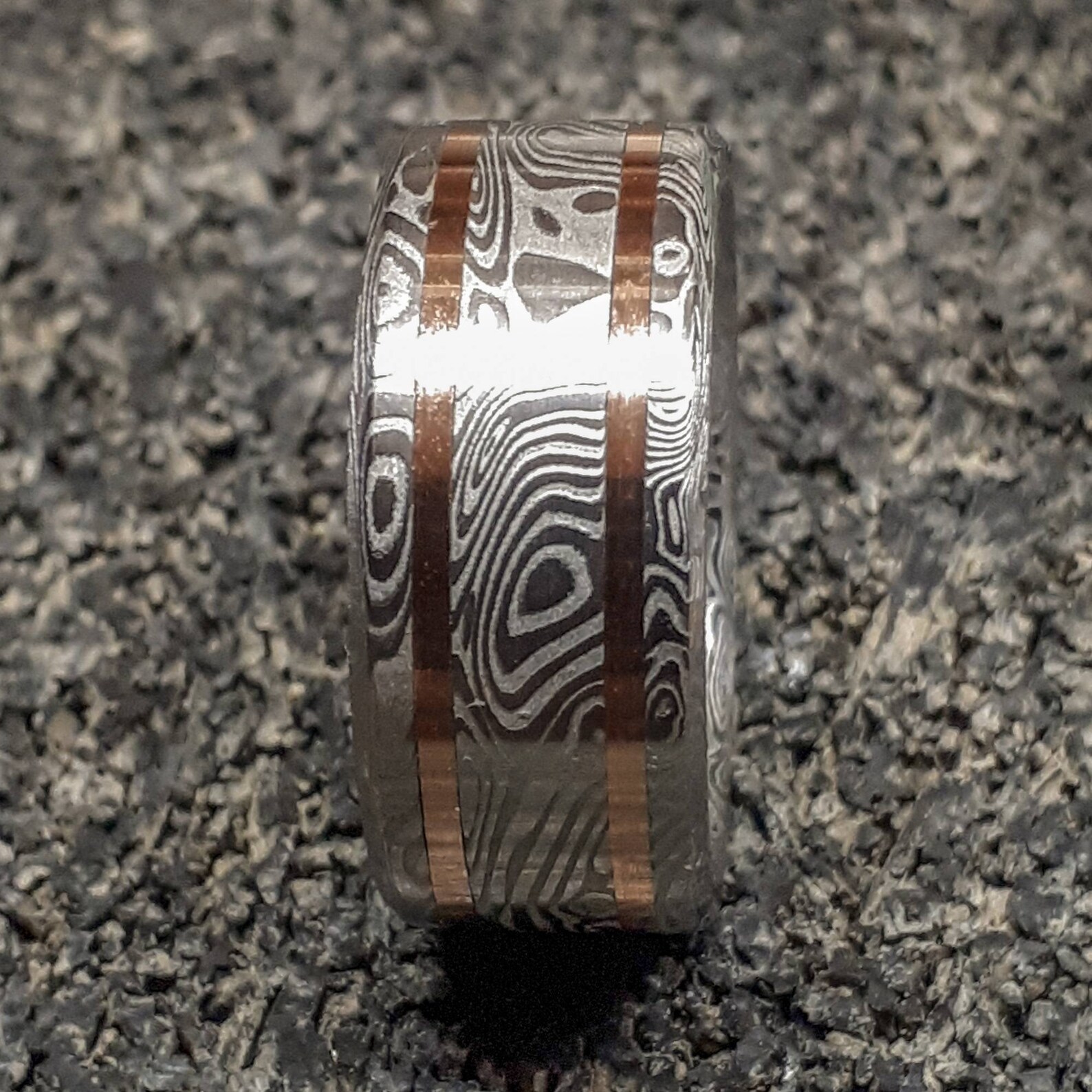 Draupnir - Hand-forged Ring of Damascus Steel With 2 Inlays of Rose ...