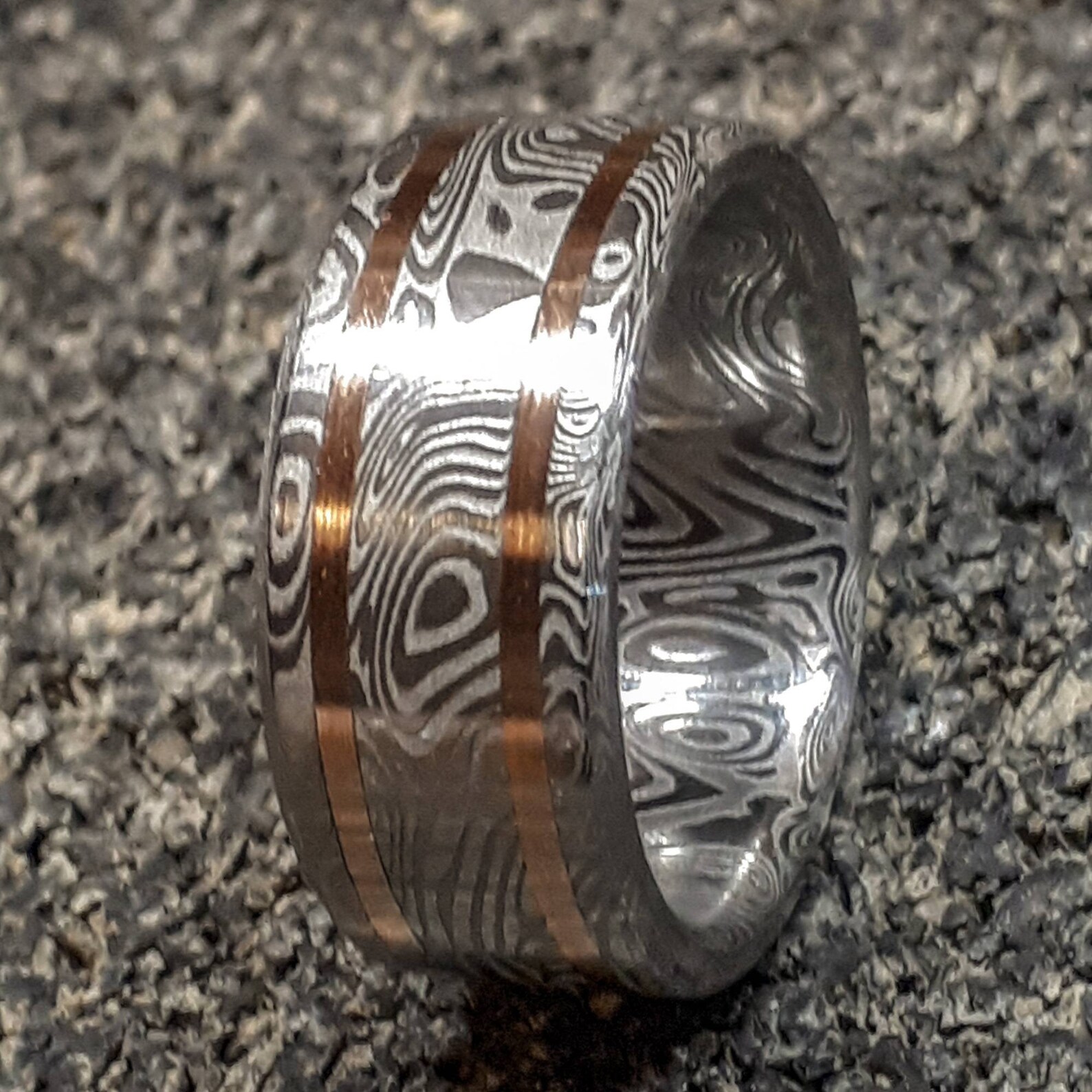 Draupnir - Hand-forged Ring of Damascus Steel With 2 Inlays of Rose ...
