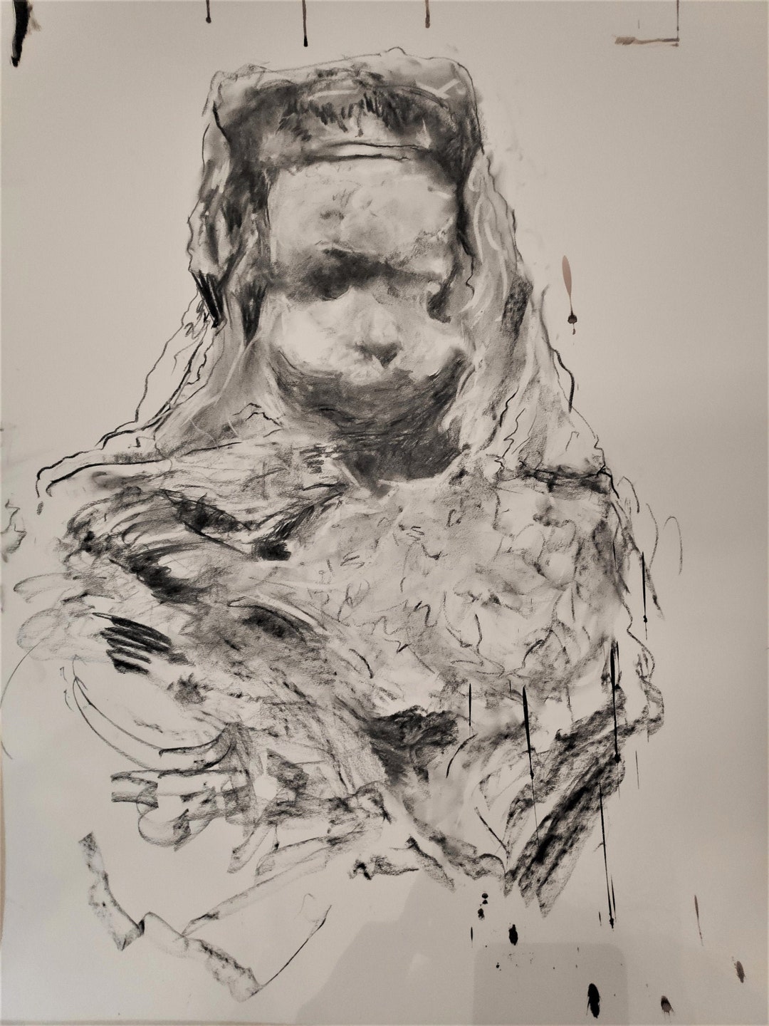 Large Format Portrait of an Expressive Child in Charcoal on 200 Grams ...