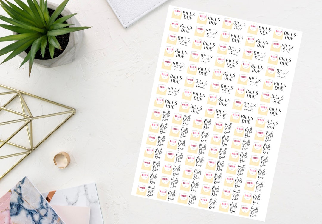 Bills Due Sticker Sheet | Bills Planner Stickers | Bills Stickers for ...