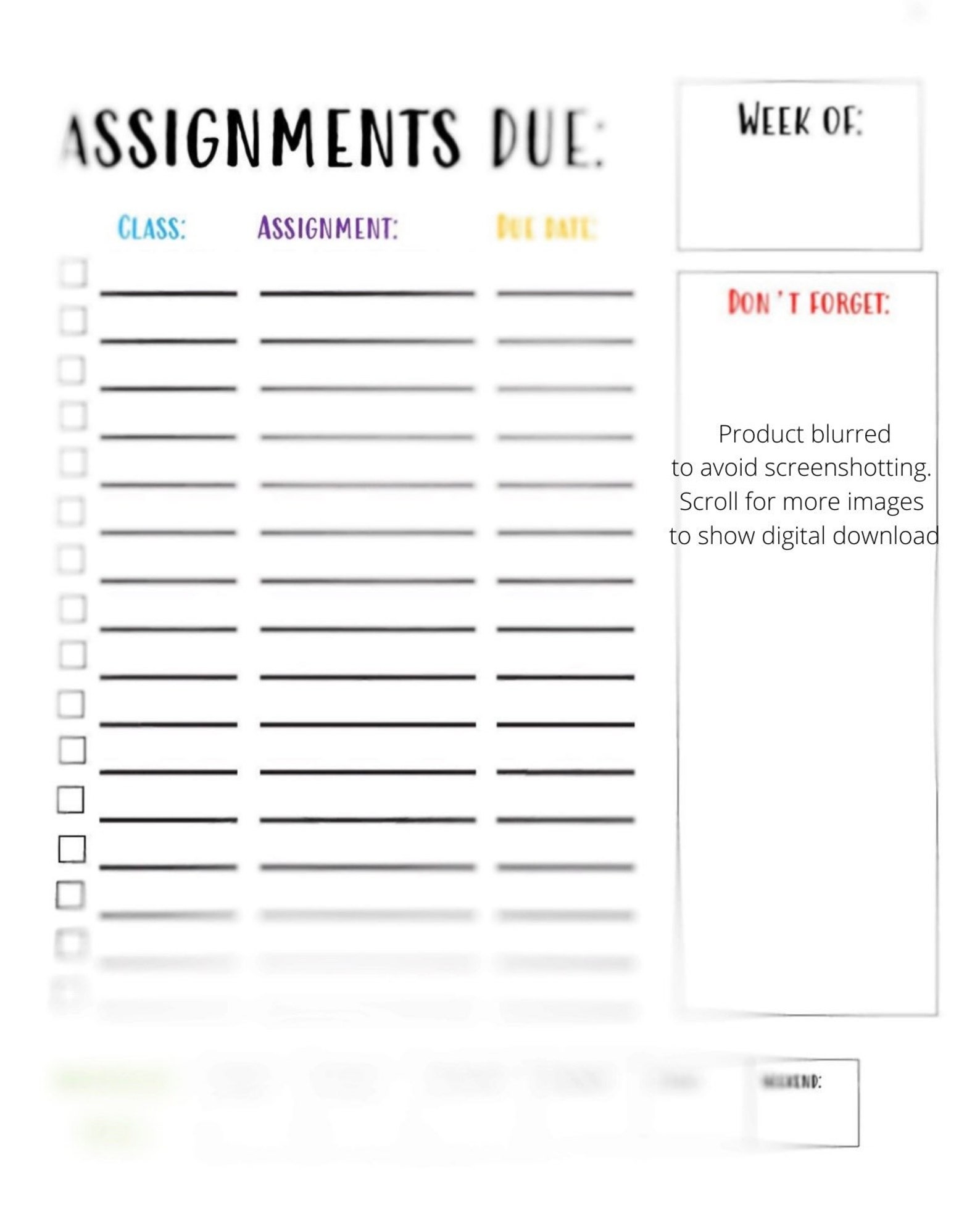 Weekly Assignment, School Organization, Digital School Planner, Digital ...