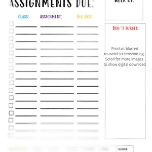 Weekly Assignment, School Organization, Digital School Planner, Digital ...