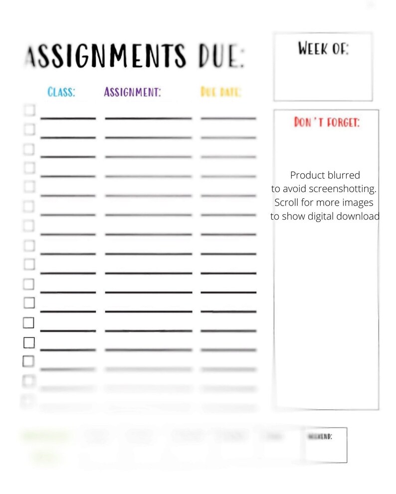 Weekly Assignment, School Organization, Digital School Planner, Digital ...