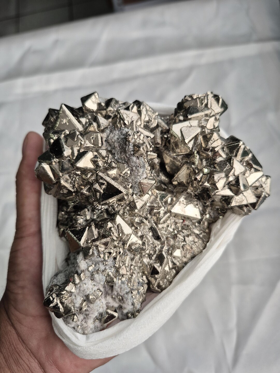 Pyrite Octahedral Cluster With Calcite - Peruvian Mineral Specimen - Etsy