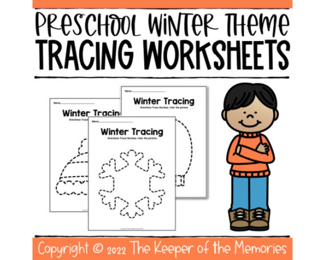 Winter Trace and Color Printable Worksheets - Etsy