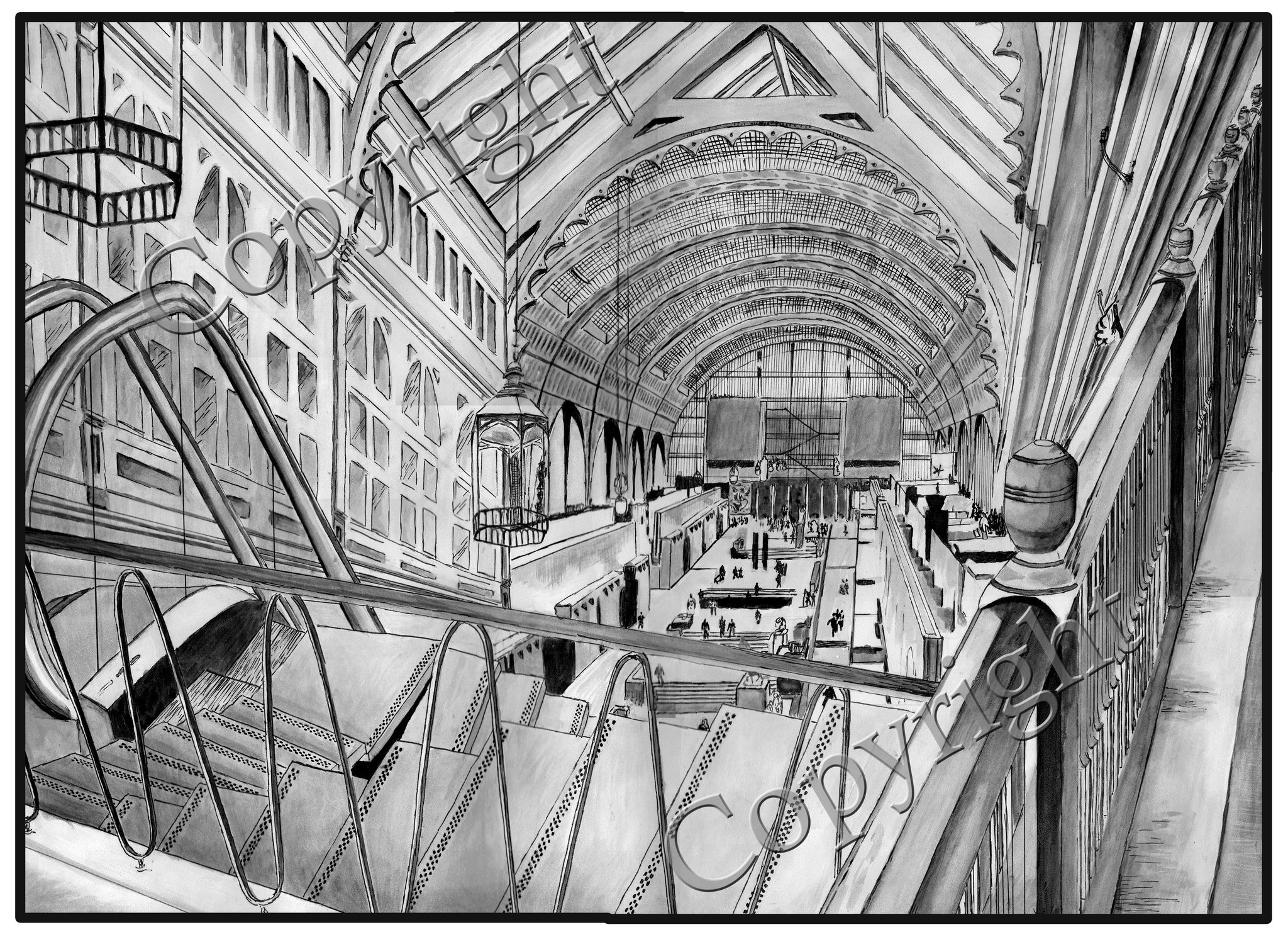 Surrealist Montage Style Pen and Ink Hand Drawing of Musee D'orsay ...