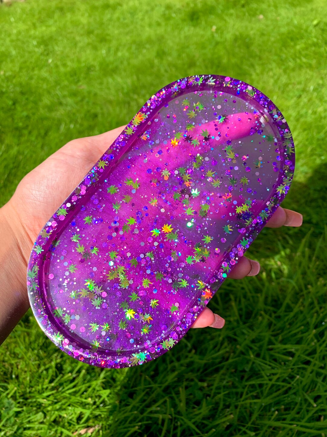 Custom Colour Glitter Weed Resin Rolling Tray/trinket/candle Holder ...