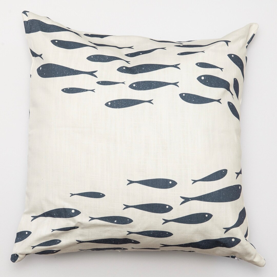 White Swimming Fish Square Cushion - Etsy