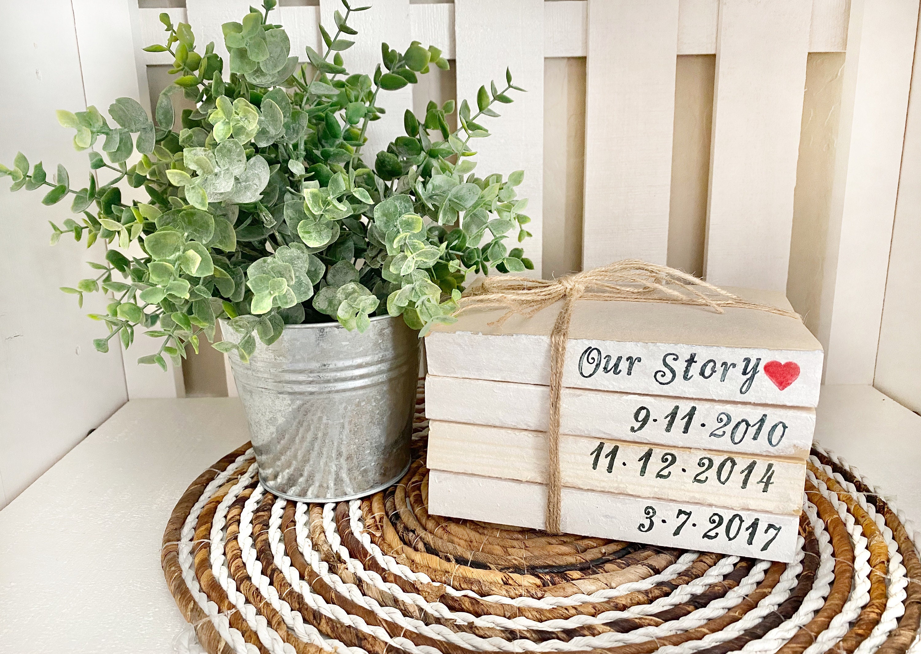 Our Story book stack/Farmhouse custom book stack decor/wedding | Etsy