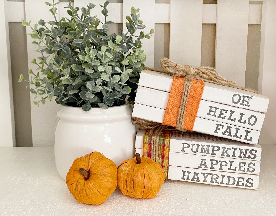 Fall book stack/ Fall decor/ Autumn home decor/ Book shelf | Etsy