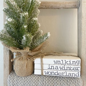 Neutral Winter Book Stack Decor, Stamped Book Decor, Neutral Farmhouse ...