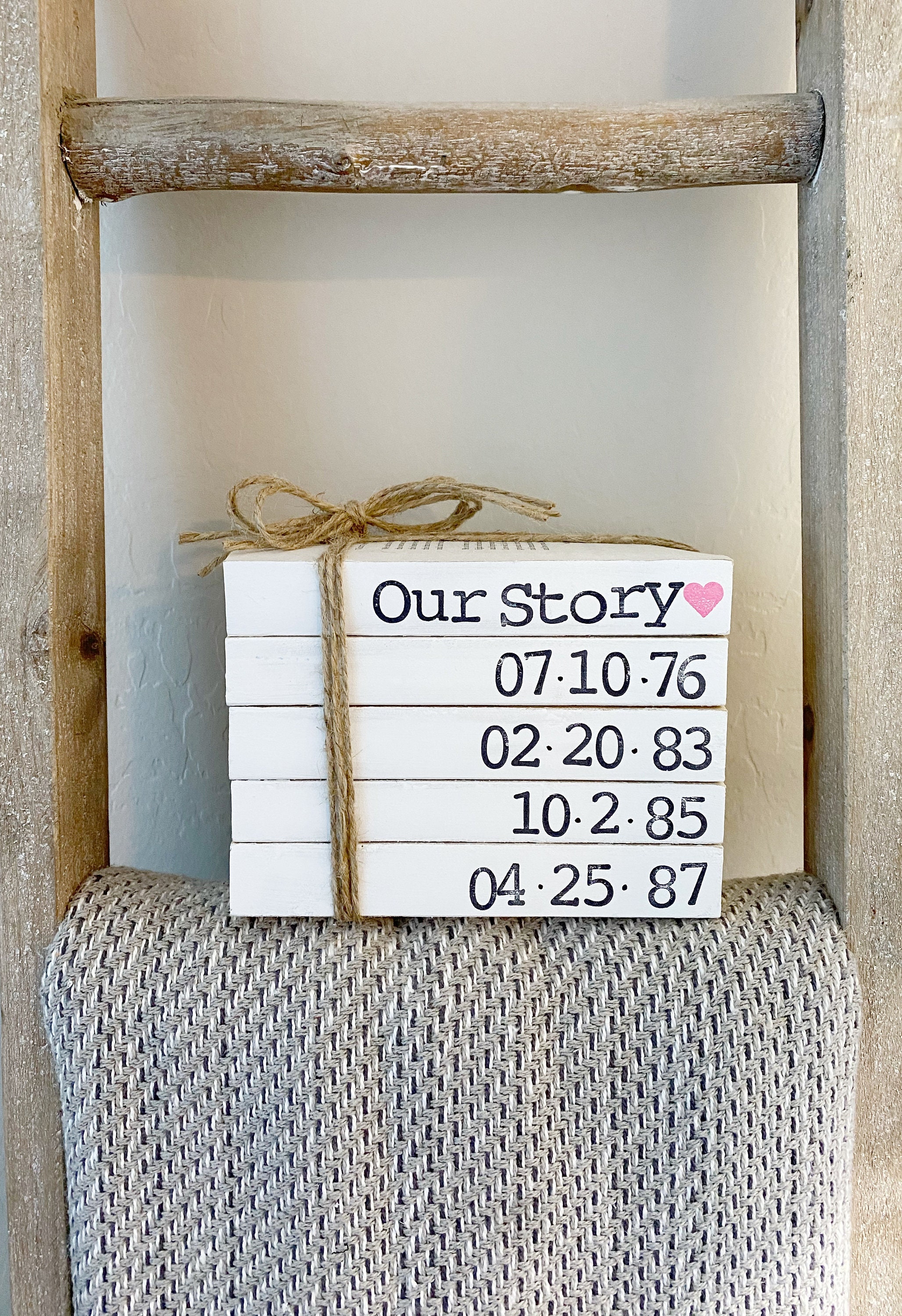 Our Story book stack/Farmhouse custom book stack decor/wedding | Etsy