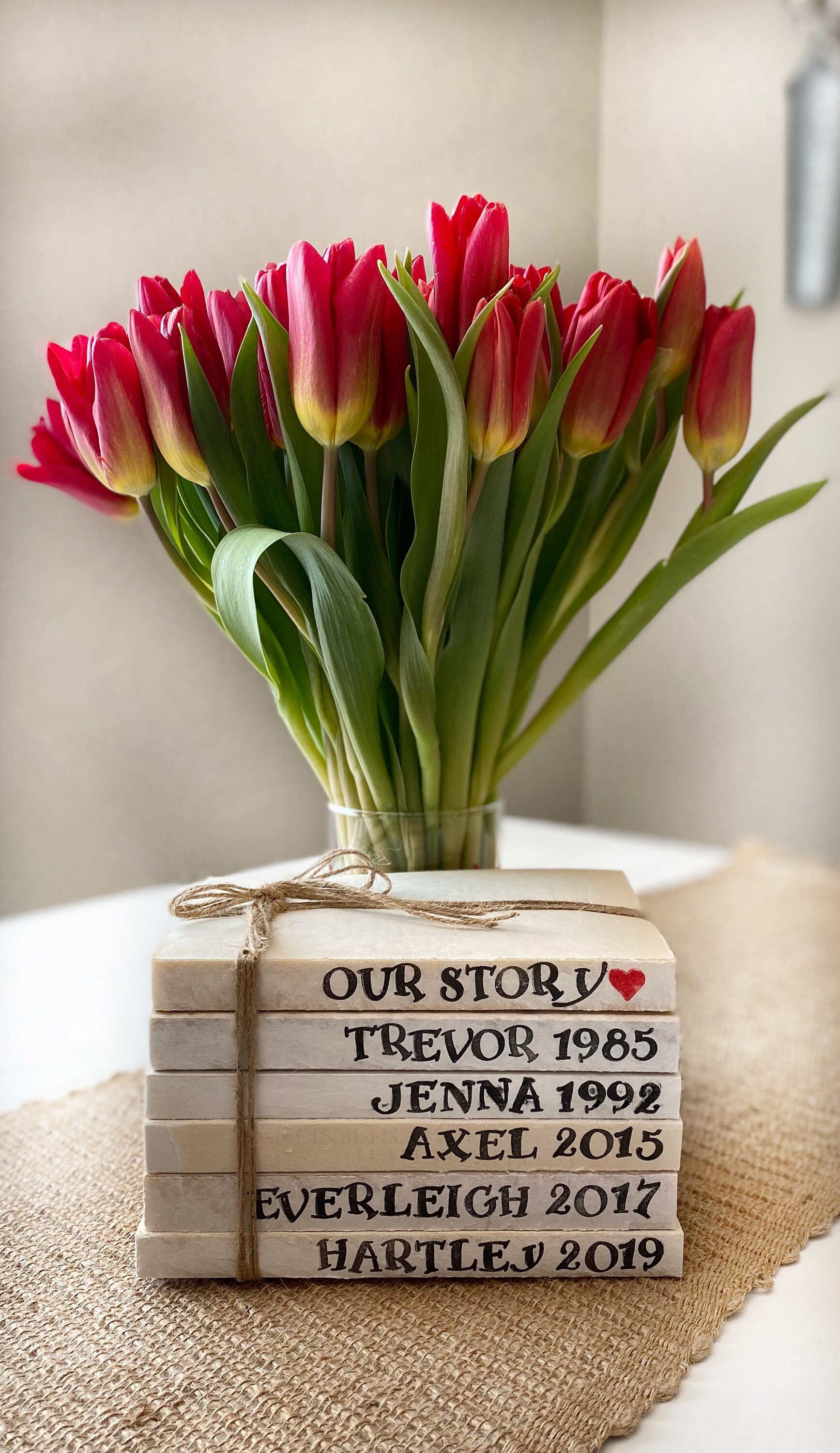 Our Story book stack/Farmhouse custom book stack decor/wedding | Etsy