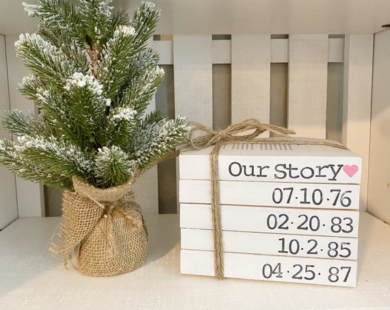 Our Story Book Stack/farmhouse Custom Book Stack Decor/wedding | Etsy