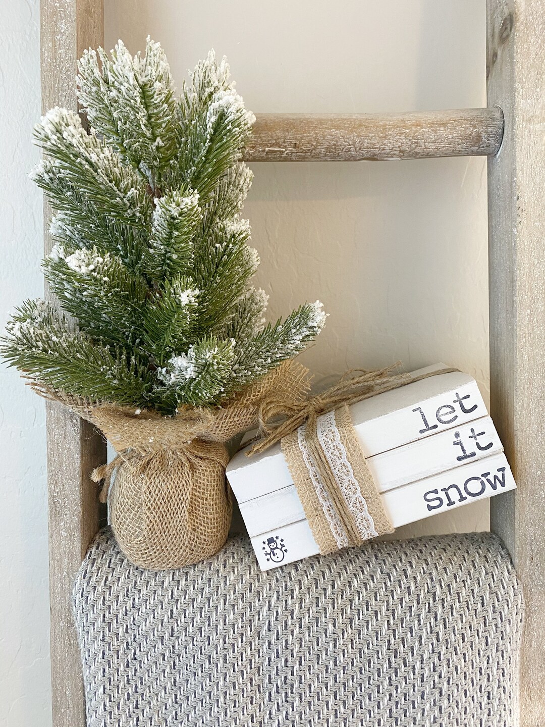 Neutral Winter Book Stack Decor, Stamped Book Decor, Neutral Farmhouse ...