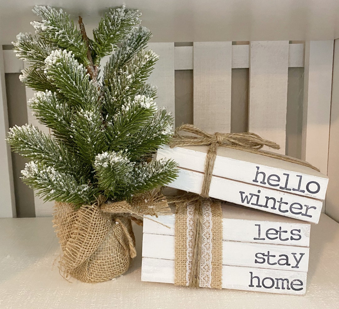 Neutral Winter Book Decor, Cozy Winter Decor, Modern Farmhouse Decor ...