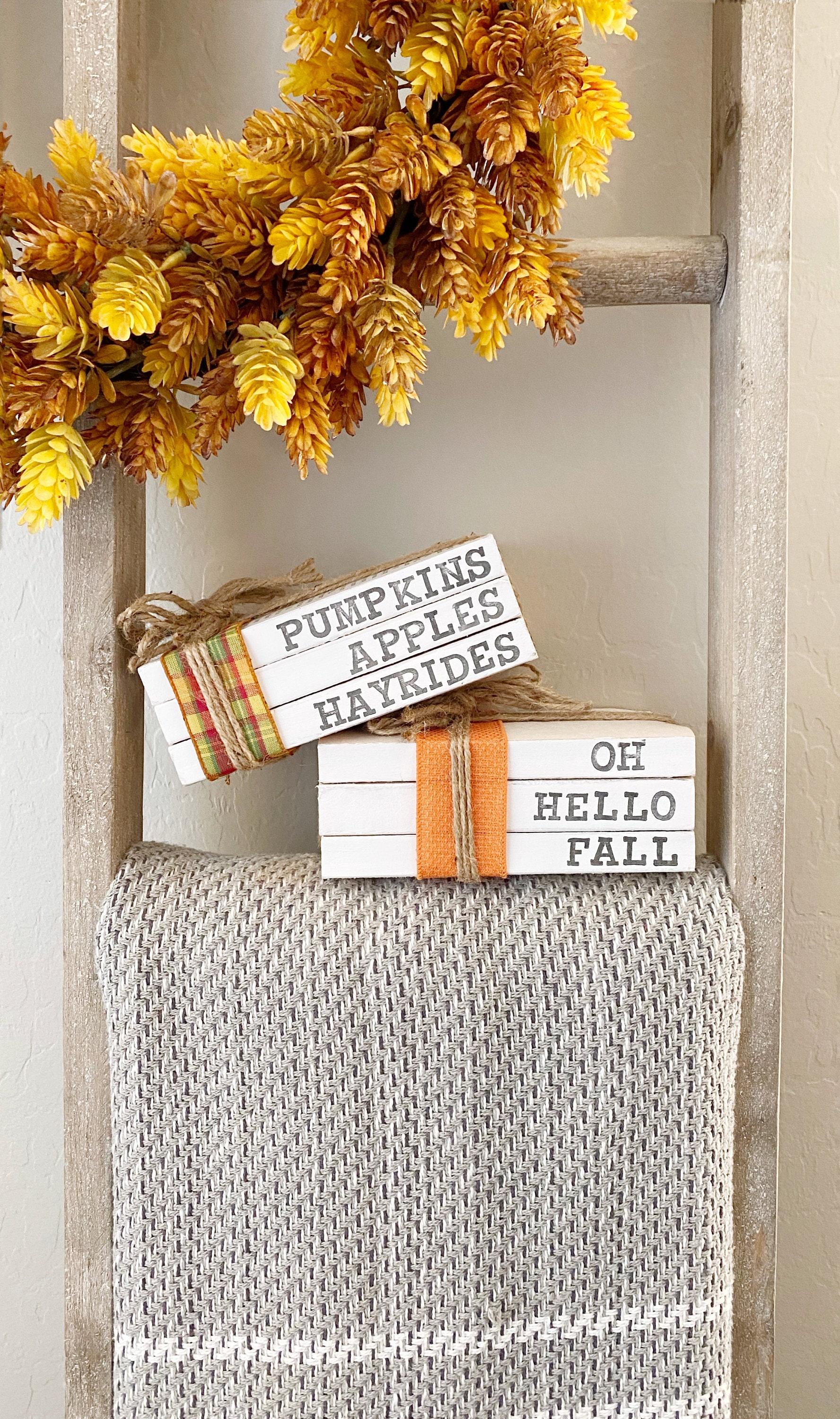 Fall book stack/ Fall decor/ Autumn home decor/ Book shelf | Etsy