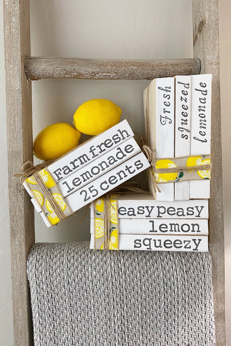 Lemon book stacks/ Summer farmhouse book stack decor/ Summer | Etsy