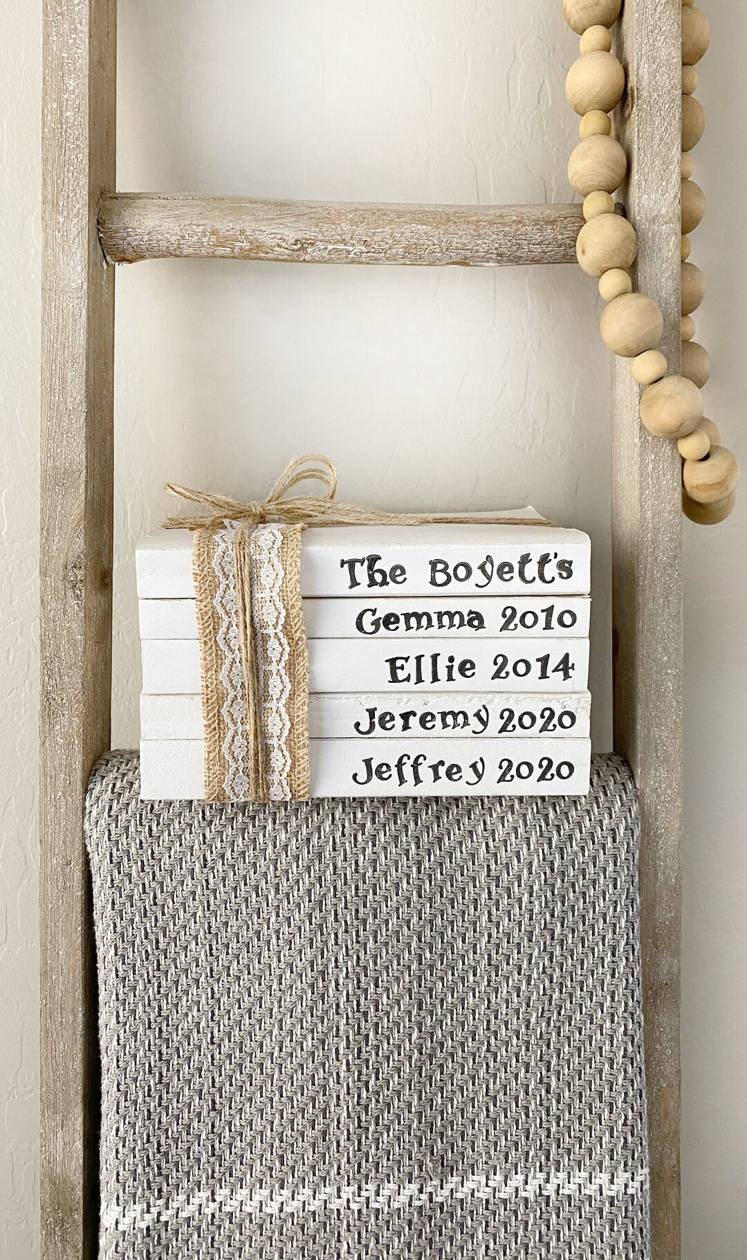 Books With Names, Hand Stamped Books, Custom Stacked Books, Bookshelf ...