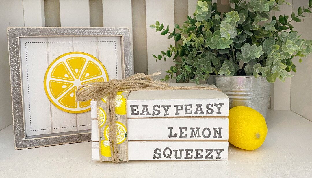 Lemon Book Stacks, Summer Farmhouse Book Stack Decor, Summer Decor ...