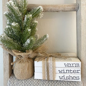 Neutral Winter Book Stack Decor, Stamped Book Decor, Neutral Farmhouse ...