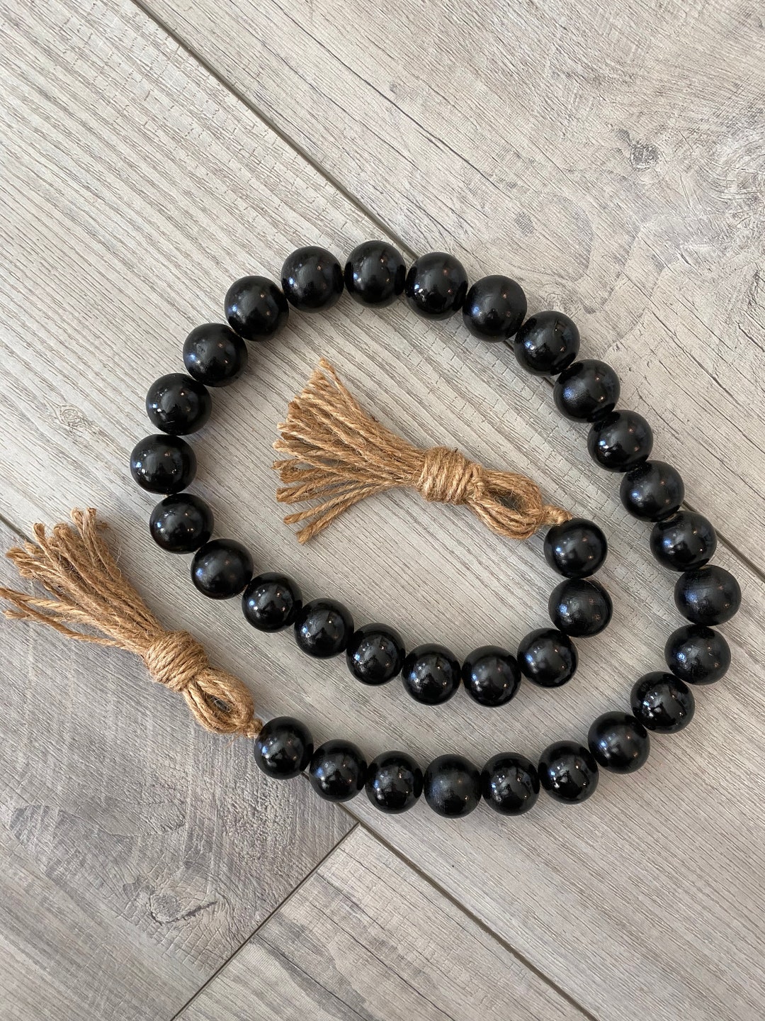 Large Black Wooden Garland/ Farmhouse Beaded Garland/ Mantel Garland ...