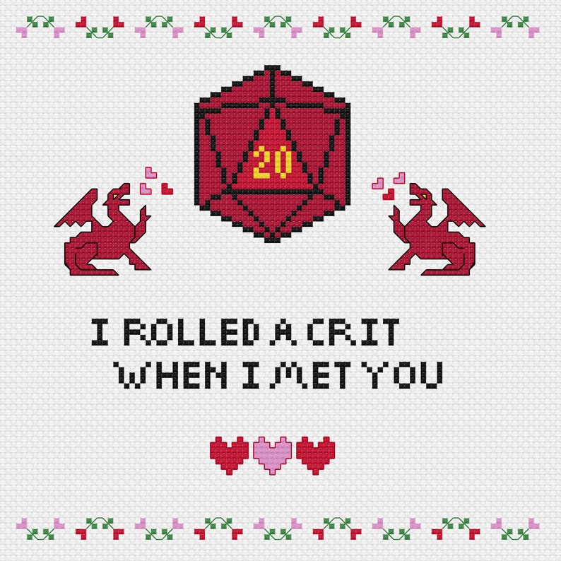 Dungeons and Dragons Cross Stitch Valentines Pattern D20 With - Etsy