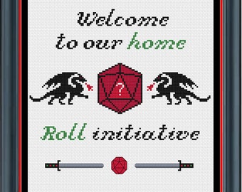 Welcome Dungeons and Dragons Home Cross Stitch, Welcome, Roll for ...