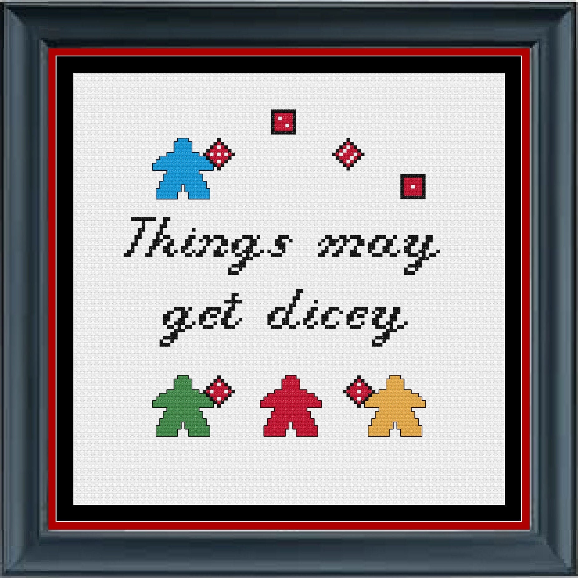 Board Game Cross Stitch Pattern With Meeples and Dice | Etsy