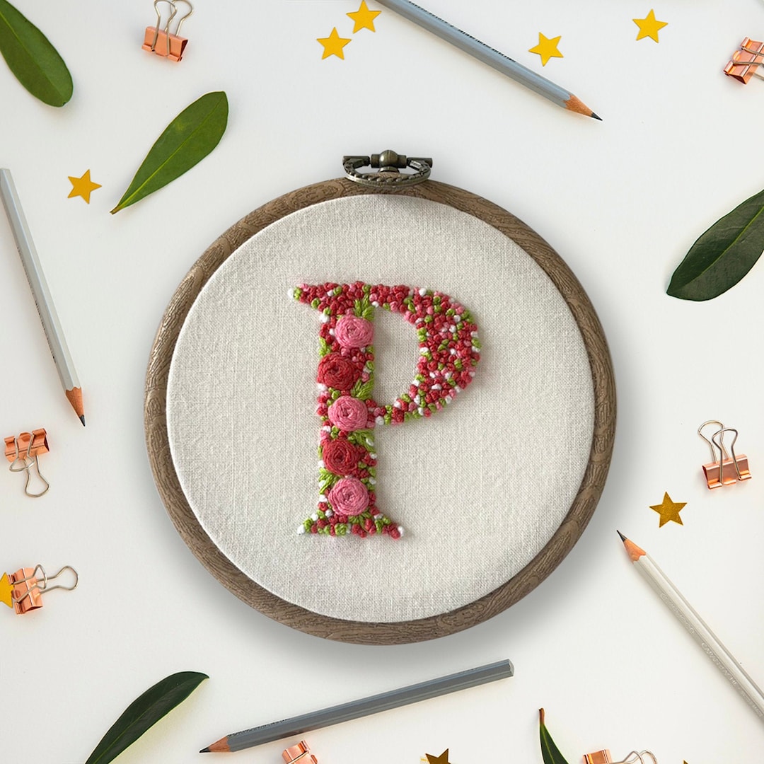 Make Your Own - Embroidered Floral Initial Kit | Hand Embroidery Set ...
